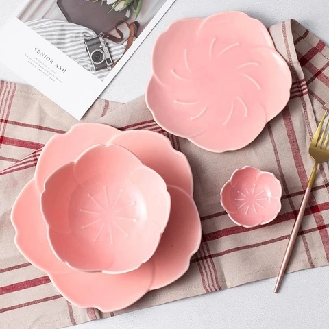 Buy Lekoch 1pcs Ceramic Sakura Dinner Set Pink Kitchen Tableware Plates ...