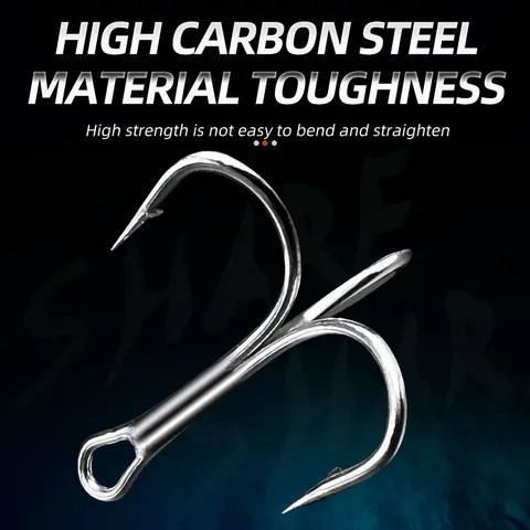 Buy Sea Fishing Treble Hooks High Carbon Steel Strong Sharp Round Bend ...