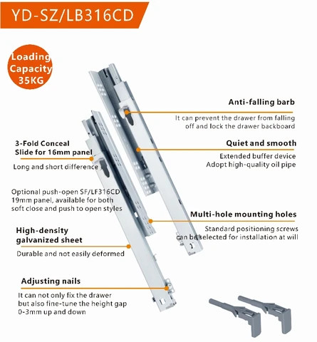 Buy Youdo 2 Fold Damper Drawers Channel Soft Close Hidden Telescopic ...