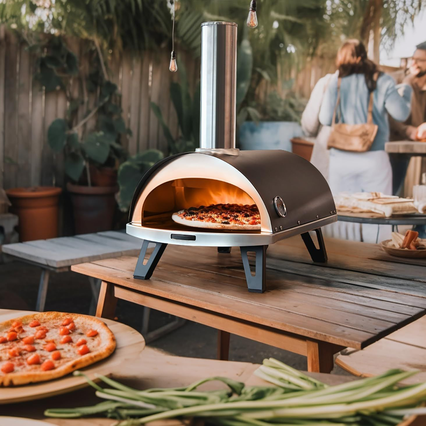 Buy Flyzza Gas Pellet Charcoal Multipurpose Auto Rotating Pizza Oven ...