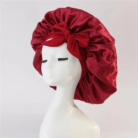 Buy Extra Large Satin Hair Bonnet With Wrap Head Band Tails Silk Tie ...