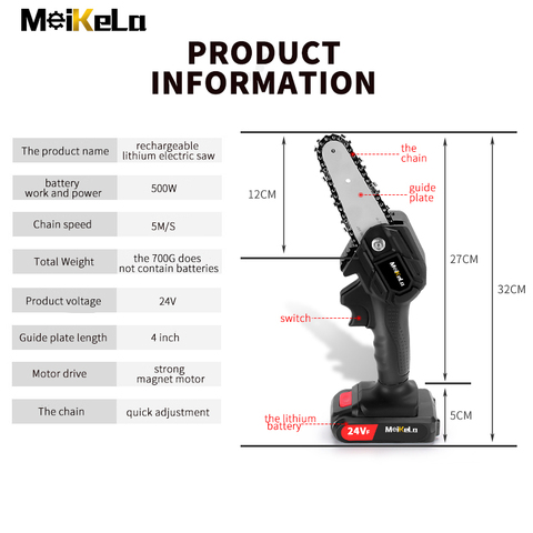 Buy Meikela 21v Pruning Saw 4 Inch Rechargeable Mini Electric Chain Saw from Yueqing Hongding ...