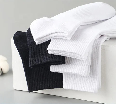 Buy Mens Black Mid-calf Sports Socks Anti-odor Cotton Solid Color Long ...