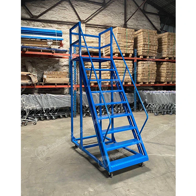 Buy Movable Warehouse Fiberglass Platform Step Ladder With Wheels from ...