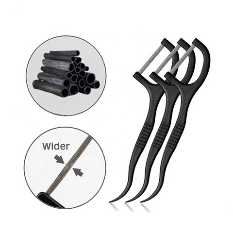 Buy 50pcs/box Black Dental Floss Toothpicks With Thread Bamboo Charcoal ...