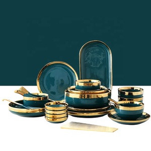 Buy Retro Emerald Green And Gold Nordic Ceramic Tableware For Wedding ...