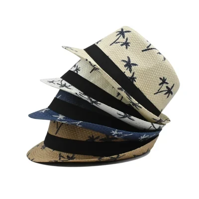 Buy Summer Coconut Tree Pattern Jazz Cap Trilby Panama Straw Hats from ...