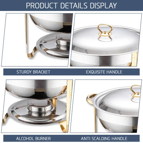 Buy Yitian Stainless Steel Buffet Food Warmer 4.5l Golden Feet Round ...