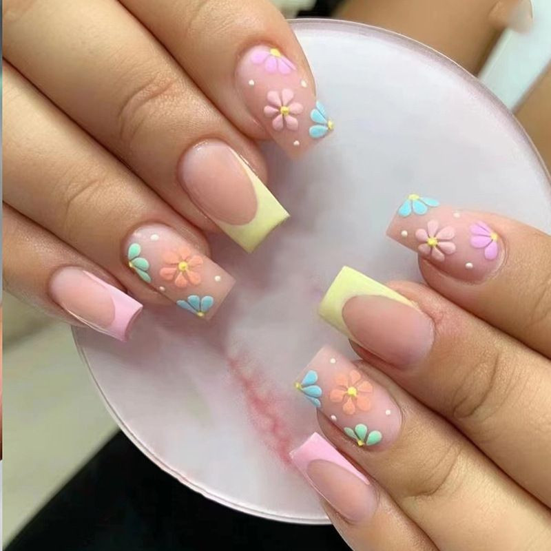 Buy Small Fresh And Colorful Cute Flowers Nail Tips Macarons Color ...