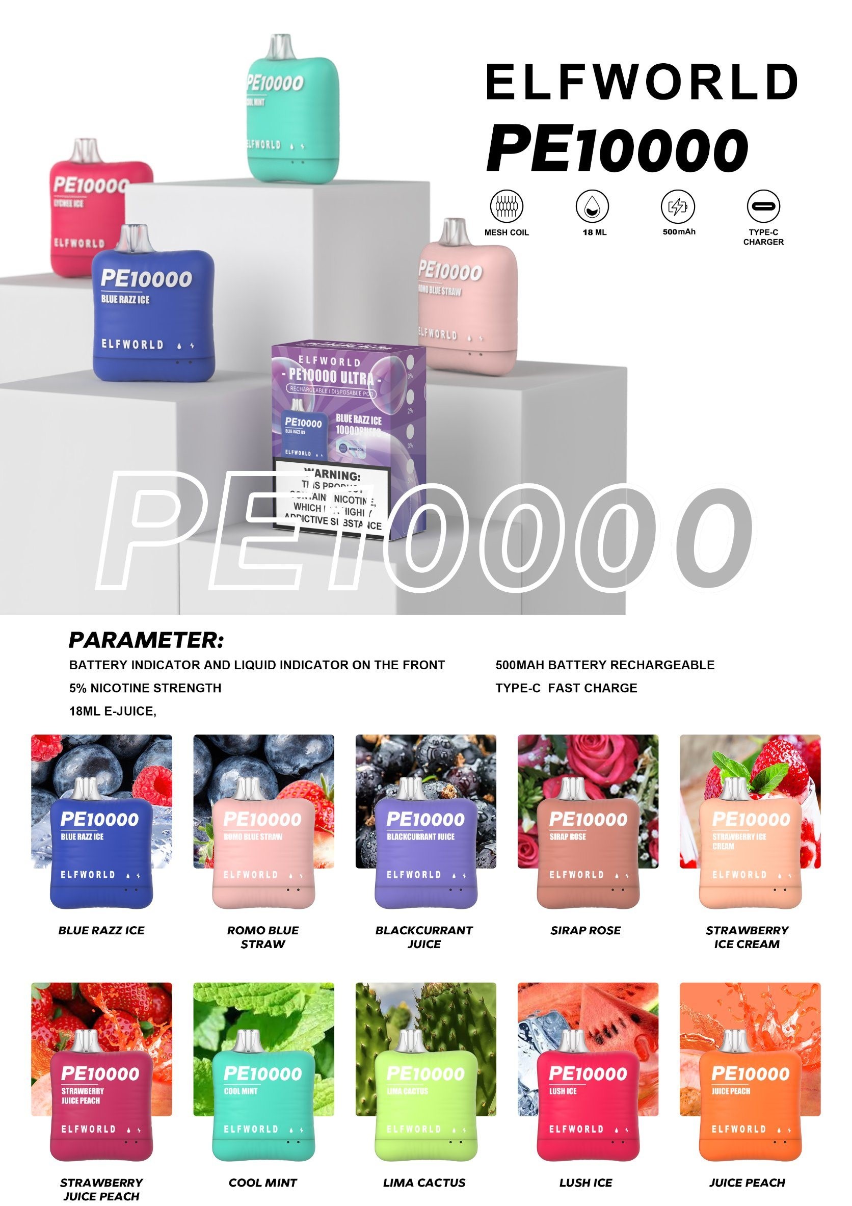 Buy 10k Puff Bar Elfworld Disposable Electronic Cigarette Type-c ...