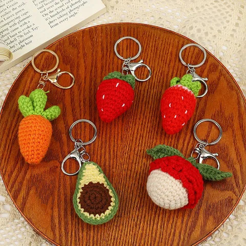Buy Creative Crochet Woven Fruit Bag Pendant Handmade Knitted Carrot Strawberry Cherry Key ...