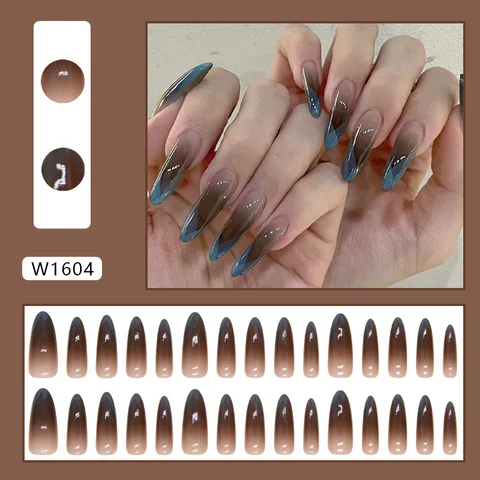 Buy False Nails Wears A Light Brown Removable Nail Patch With Gradient ...