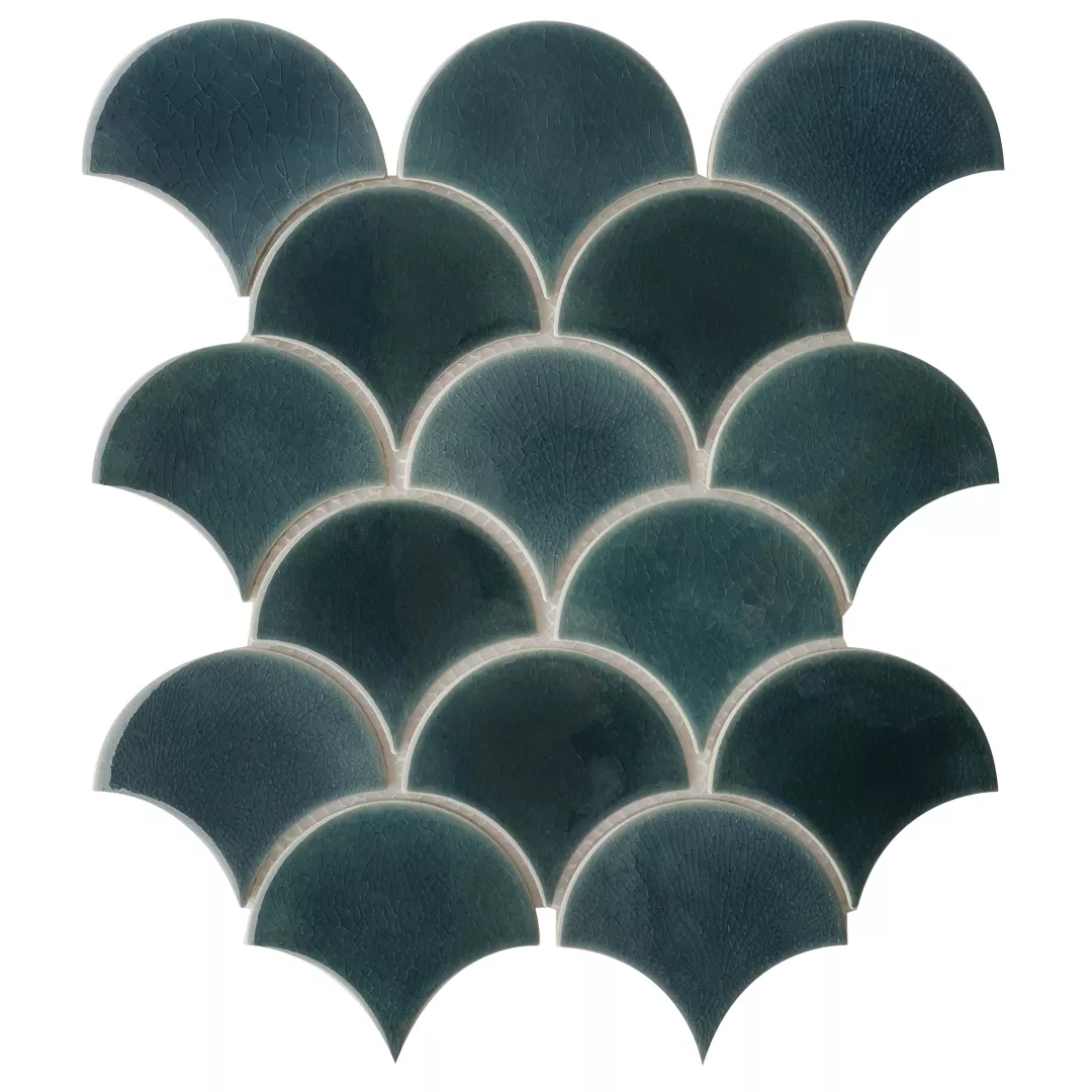 Buy Fan Shape Fish Scale Blue Ice Cracked Ceramic Mosaic For Swimming ...