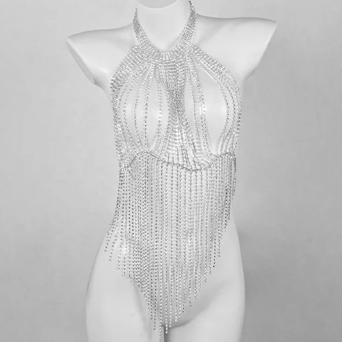 Buy Heavy Industry Full Diamond Chest Chain Sexy Long Tassel Water ...