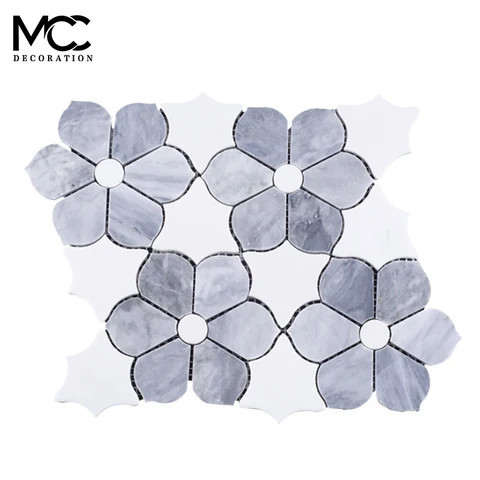 Buy Mcc Gray White Marble Mosaic Tiles Backsplash Art Deco Stone Wall ...