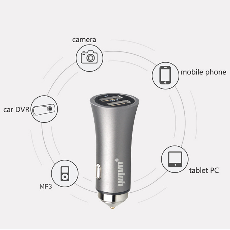Buy 5v 3.1a Mini Metal Smart Ic Car Charger With Safety Hammer Multi ...