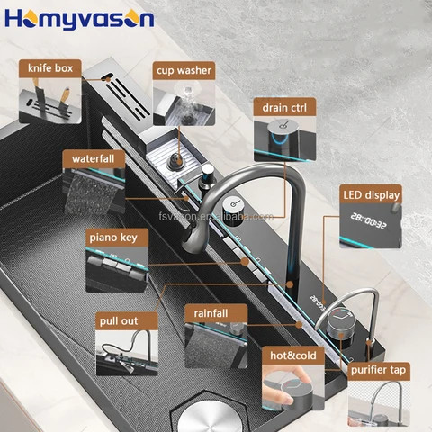 Buy 88cm Big Size 304 Stainless Steel Kitchen Sink Set Luxury High Tech ...