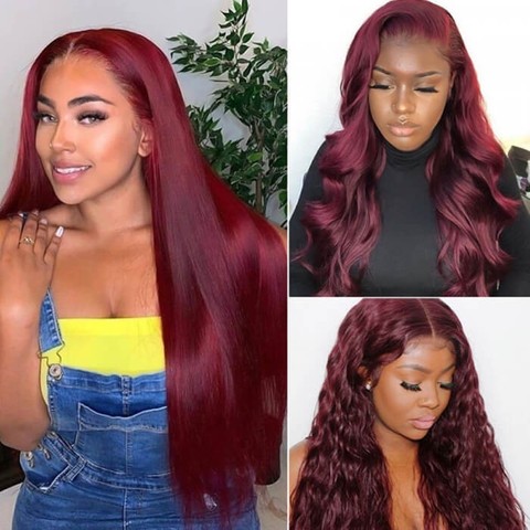 Buy 99j Burgundy Red Color Customized Texture Long 40-50 Inches ...