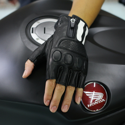 Buy Hard Knuckles Motorcycle Fingerless Gloves Leather Protective Gear ...