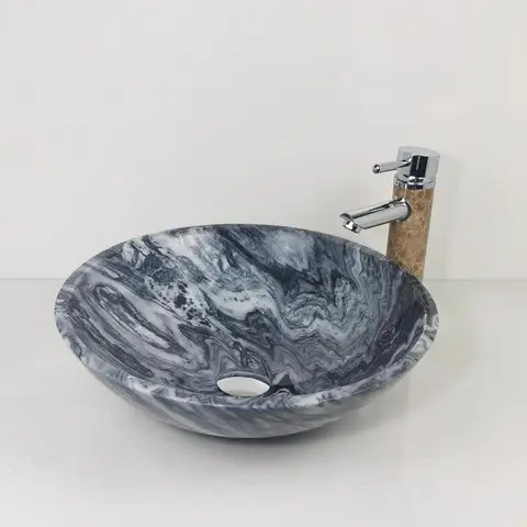 Buy Natural Grey Stone Kitchen Sink Round Shape Bathroom Small Round ...