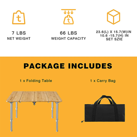 Buy Tavolo Portable Folding Bamboo Table With Adjustable Height ...