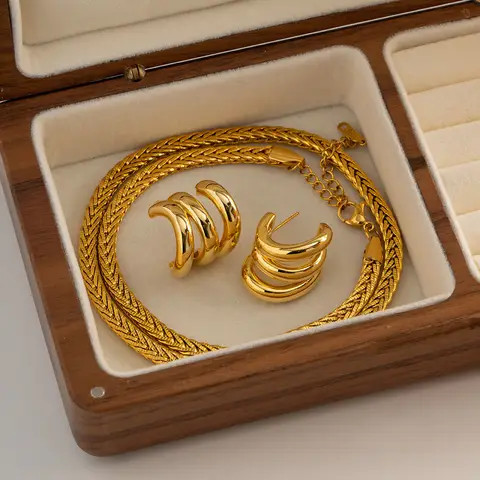 Buy Vintage Three Layers Cc Shaped Hoop Earrings 18k Brass Pvd Gold ...