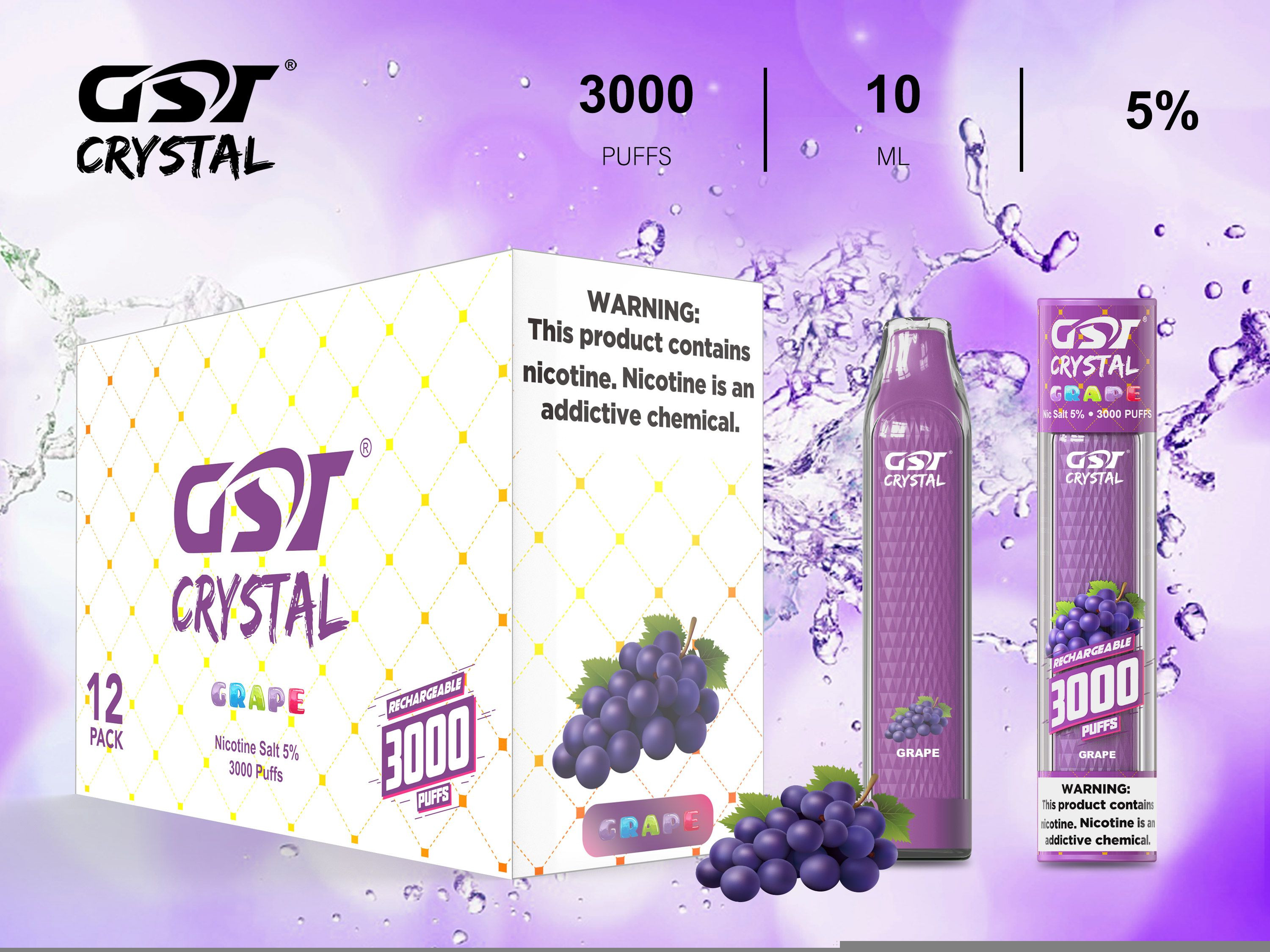 Buy Gst Crystal Disposable Vape Pen Smooth Airflow 3000 Puffs With ...
