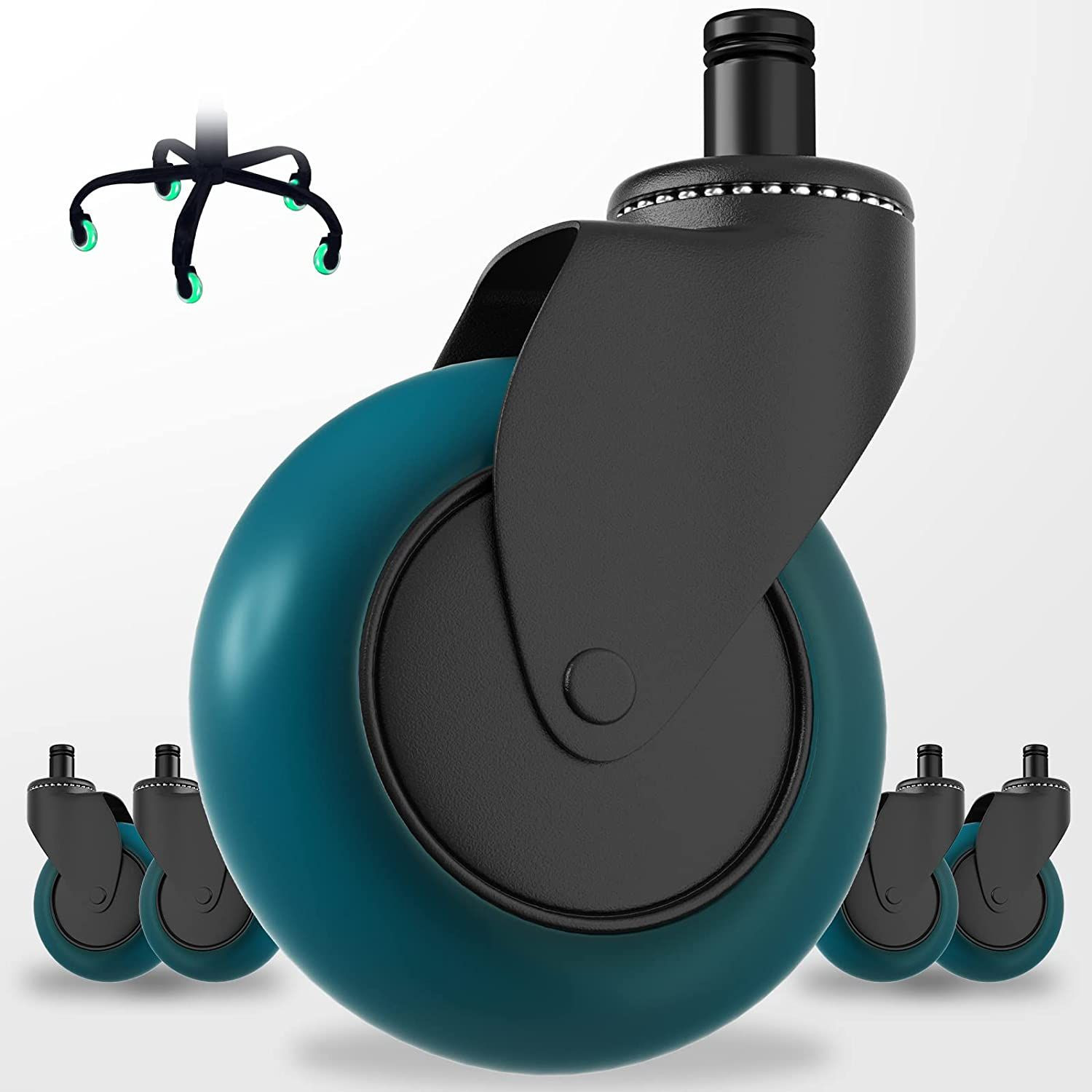 Buy Office Chair Caster Wheels With Rgb Lights 3 Inch Twin Ball Bearing ...