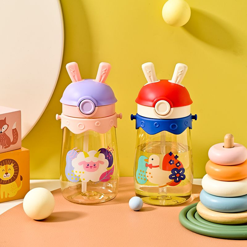 Buy Custom Logo Cute Printing Children Water Bottle With Straw 490ml ...