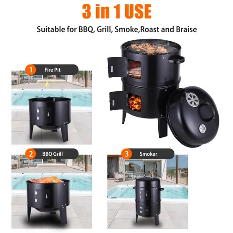 Buy 3 In 1 Heavy Duty Tower Vertical Barrel Charcoal Barbeque Grill ...