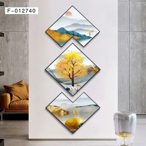 Buy Luxury 3 Panels Golden Deer Aluminum Alloy Framed Painting Abstract ...