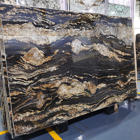 Buy Natural Real Black With Gold Matrix Titanium Granite Slabs Magma ...
