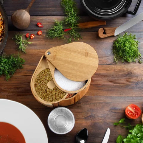Buy Sopewod Bamboo Salt And Pepper Shaker Box Kitchen Wood Spice ...