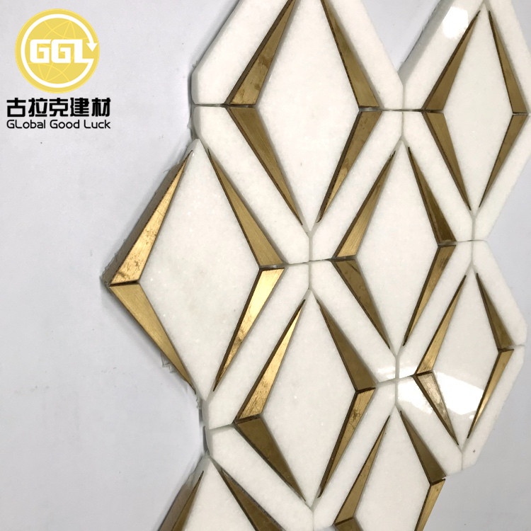 Buy Thassos White Marble Mix Brass Diamond Pattern Mosaic Tile From Xiamen Good Luck Building