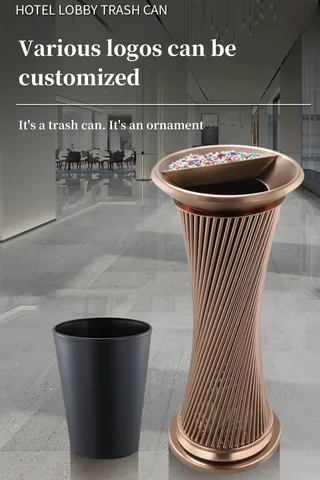 Buy Unique Design Luxury Gold Metal Trash Can Hotel Lobby Garbage Can ...
