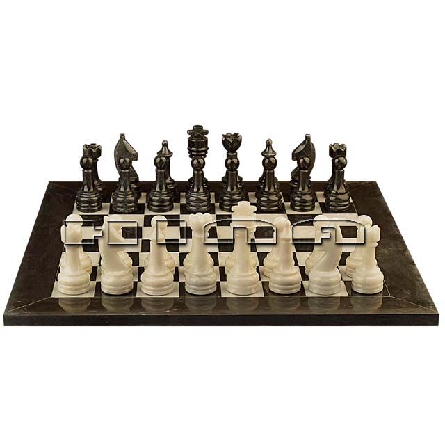Buy Black & White Marble Natural Stone 16x16 Inch Rustic Chess Set With ...