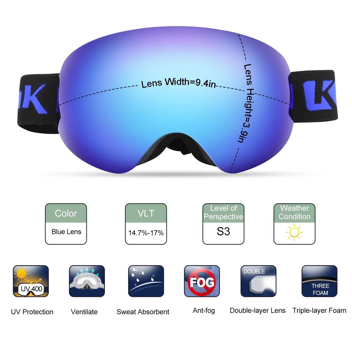 Buy Kutook Otg Ski Goggles - Over Glasses Ski/snowboard Goggles For Men ...