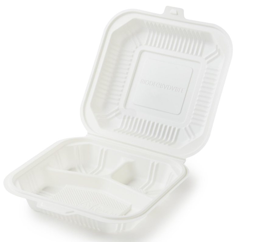 Buy Biodegradable Cornstarch 8"- 3 Compartments Clamshell Container ...