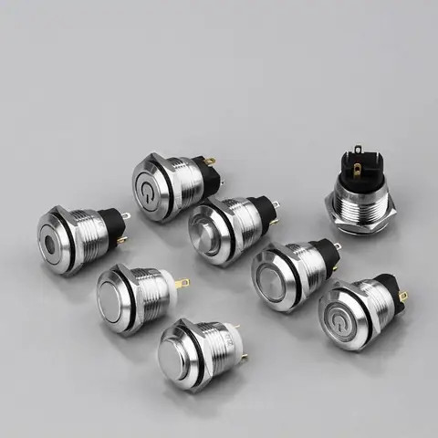 Buy 16mm 250v Self-locking Flat Round Metal Pushbutton Small Push ...