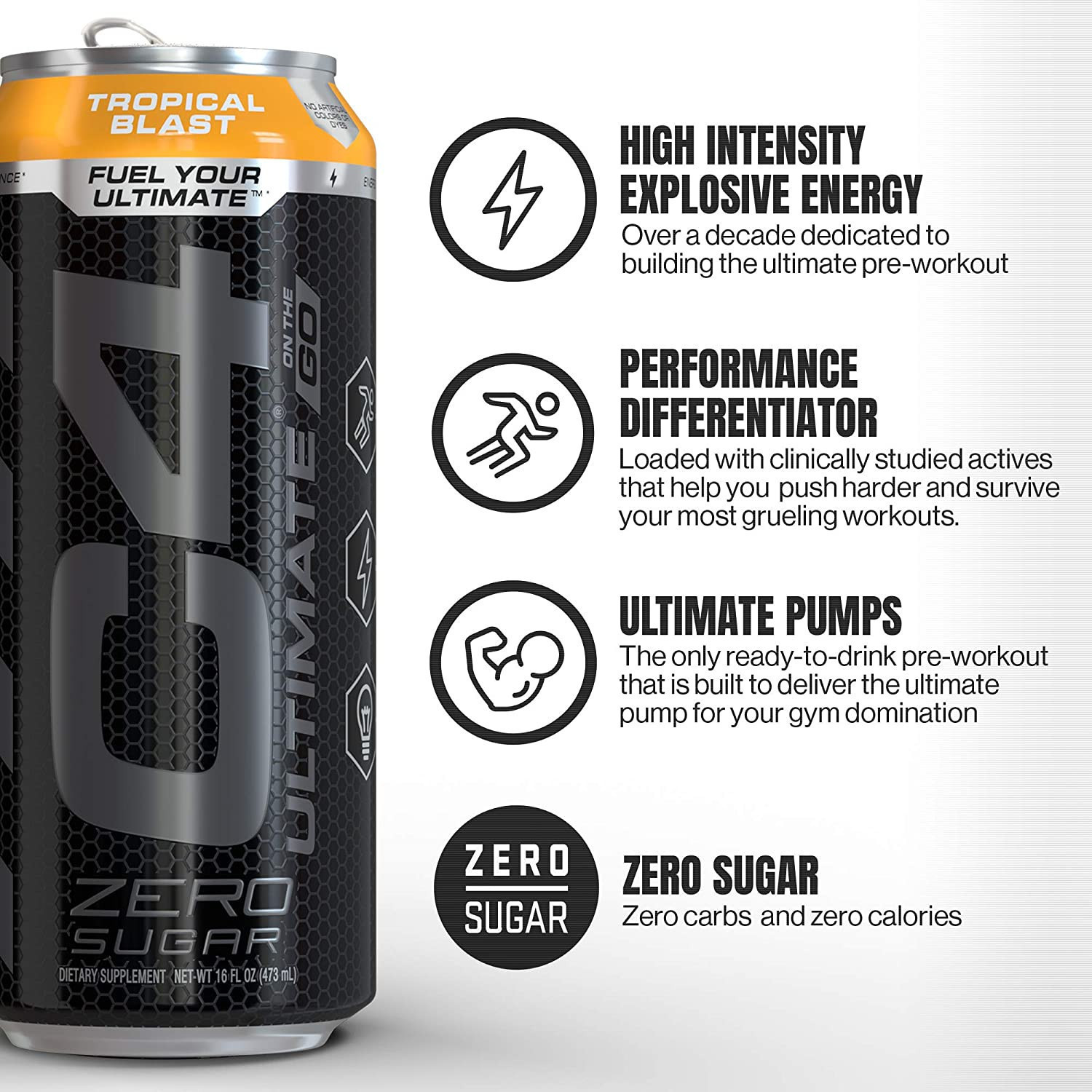 Buy C4 Ultimate Sugar Free Sparkling Energy Drink Tropical Blast | 16oz ...