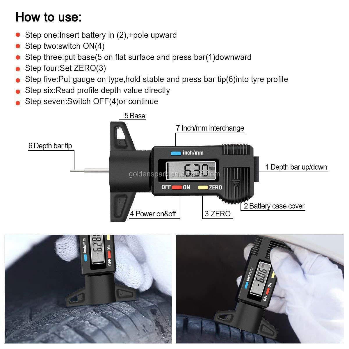 Buy Digital Tire Tread Depth Gauge - Digital Tire Gauge Meter Measurer ...