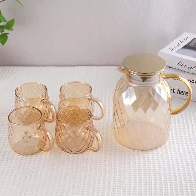 Buy Light Luxury Amber Glass Tea Kettle High Borosilicate Glass Pot Set ...