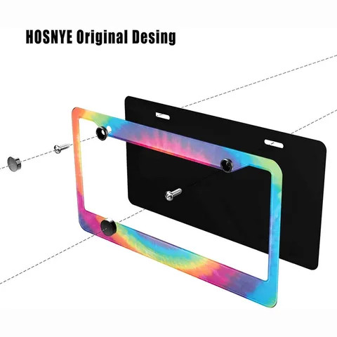 Buy Rainbow Color Lines License Plate Frame Rotating Colors Metal ...