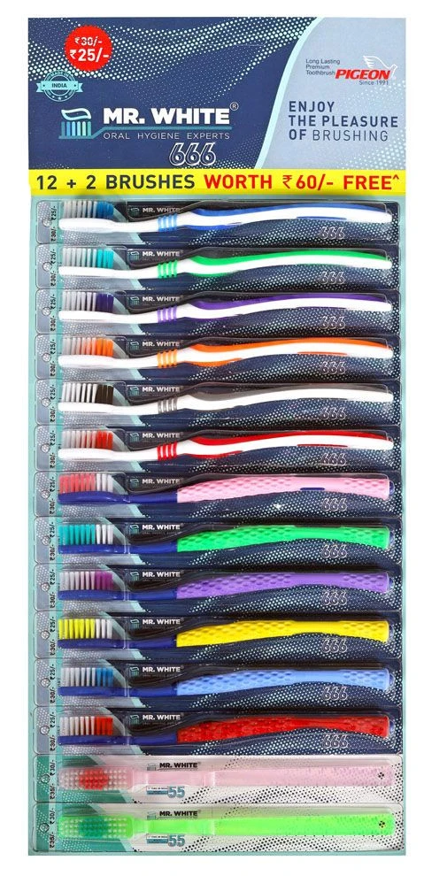 Buy Mr. White 666 Soft Toothbrush ( Pack Of 12 + 2, Multicolor ) from ...