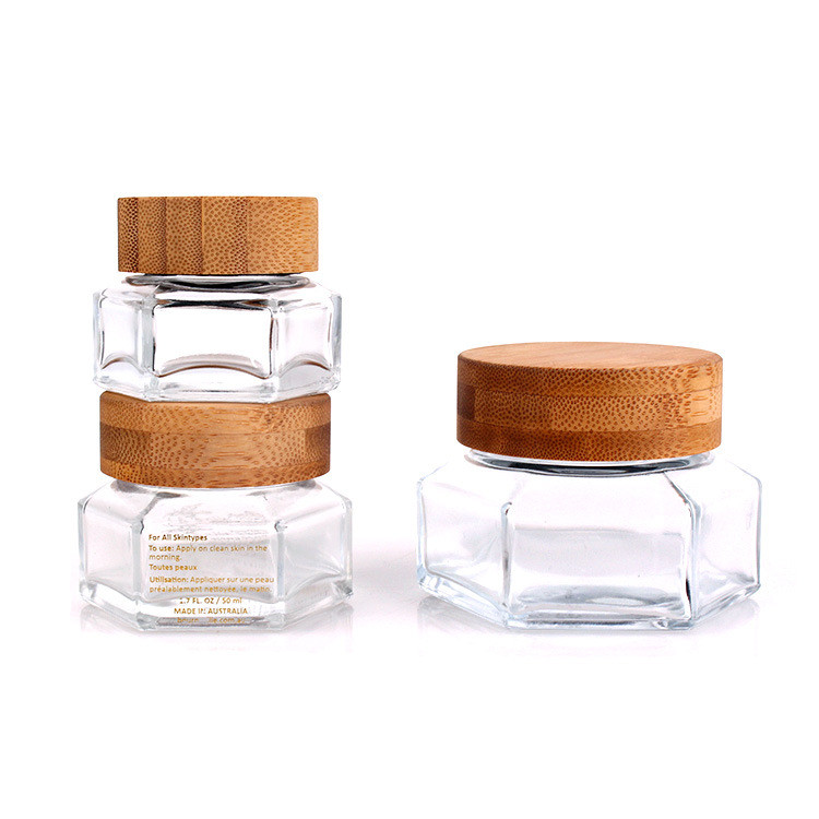 Buy 100ml Clear Glass Cream Jar With Bamboo Lid For Hexagonal Jar from ...