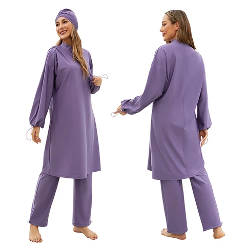 Buy Custom Burkini Muslim Swimwear Women Active Wear 2024 Plain Color ...