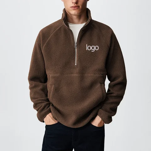 Buy Custom Mens Blank Quarter Zip Pullover Sweatshirt Hoodie Polar