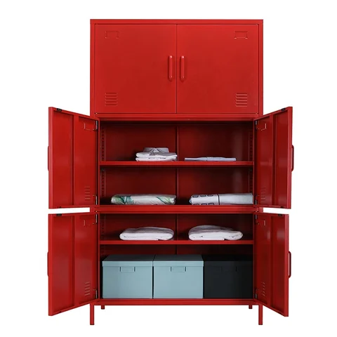 Buy Home Bedroom Metal 6 Door Clothing Cupboard 3 Tiers Red Steel ...