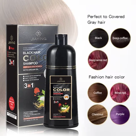 Buy Jiaying Natural Herbal Black Hair Dye Shampoo 3 In 1 Permanent Gray ...