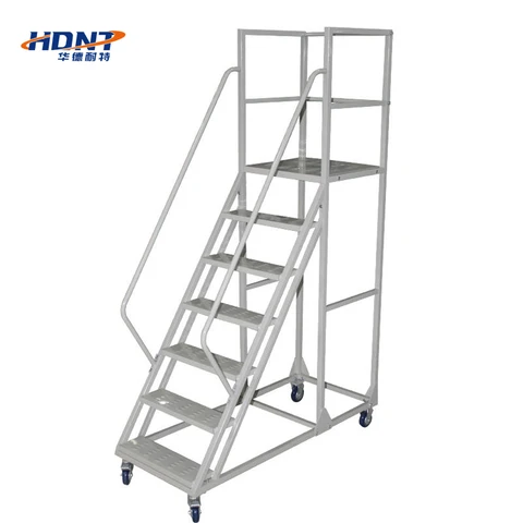 Buy Supermarket Warehouse Steel Movable Platform Ladder Cart Handrail ...
